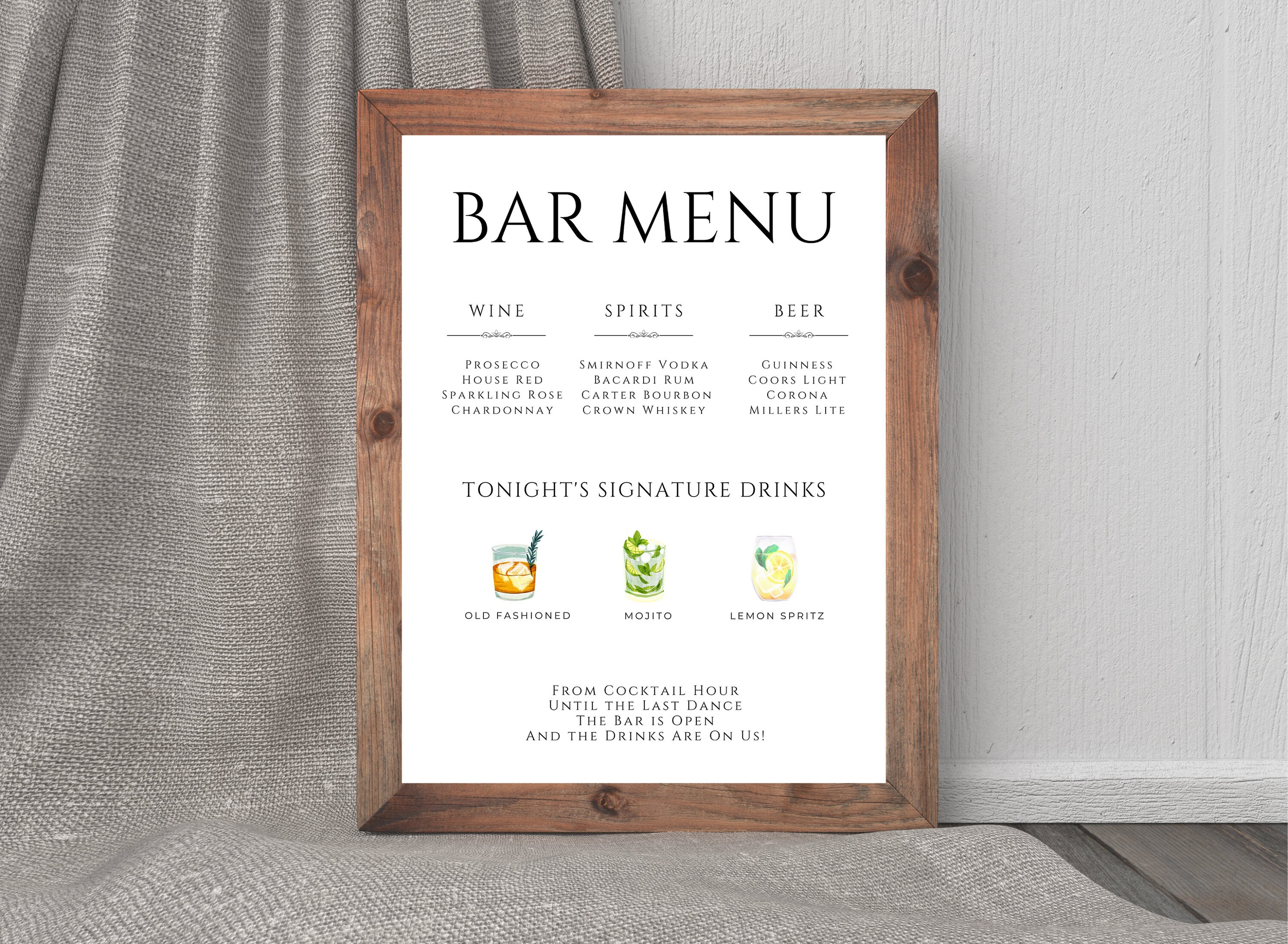 Bar Menu Template, Modern Editable Drink Menu Template, Minimalist ...