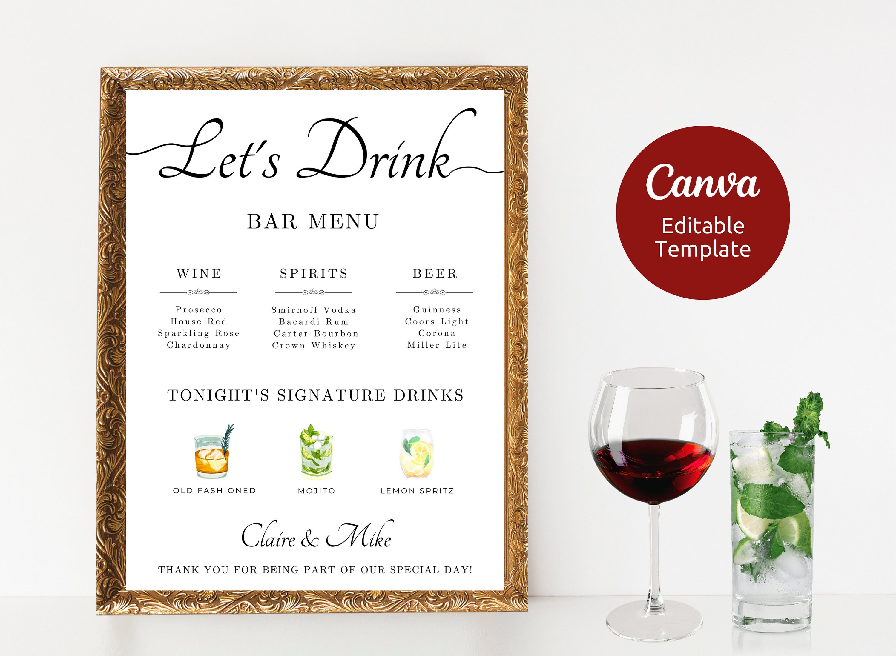 Bar Menu Template, Modern Editable Drink Menu Template, Minimalist ...