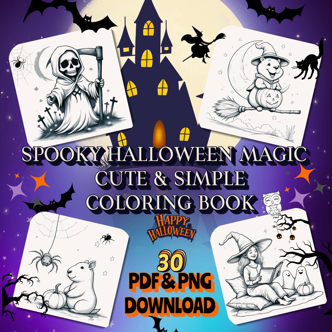 Halloween Coloring Pages, Cozy, Spooky, Easy Coloruing Book: 30 Page ...