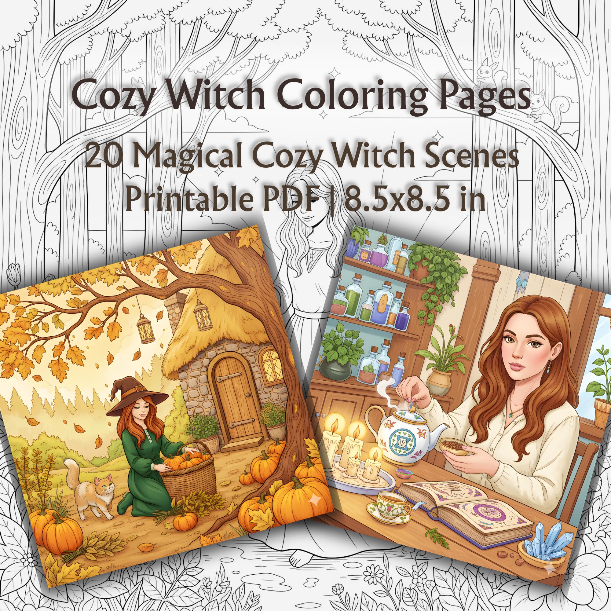 Cozy Witch Coloring Pages | Cottagecore & Magical Home Life | 20 ...