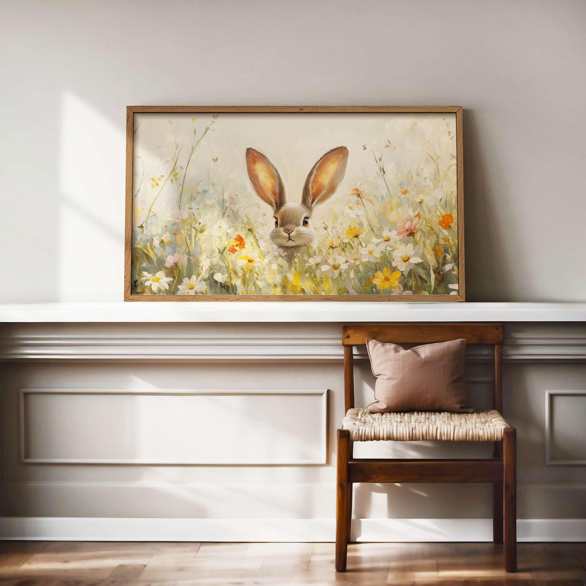 Spring Bunny in Wildflower Field TV Frame Art Spring Rabbit Decor ...