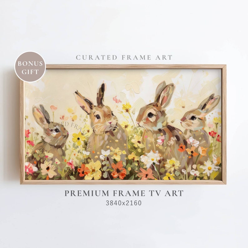 Bunnies in Wildflower Field TV Frame Art Spring Bunny Rabbits Decor ...