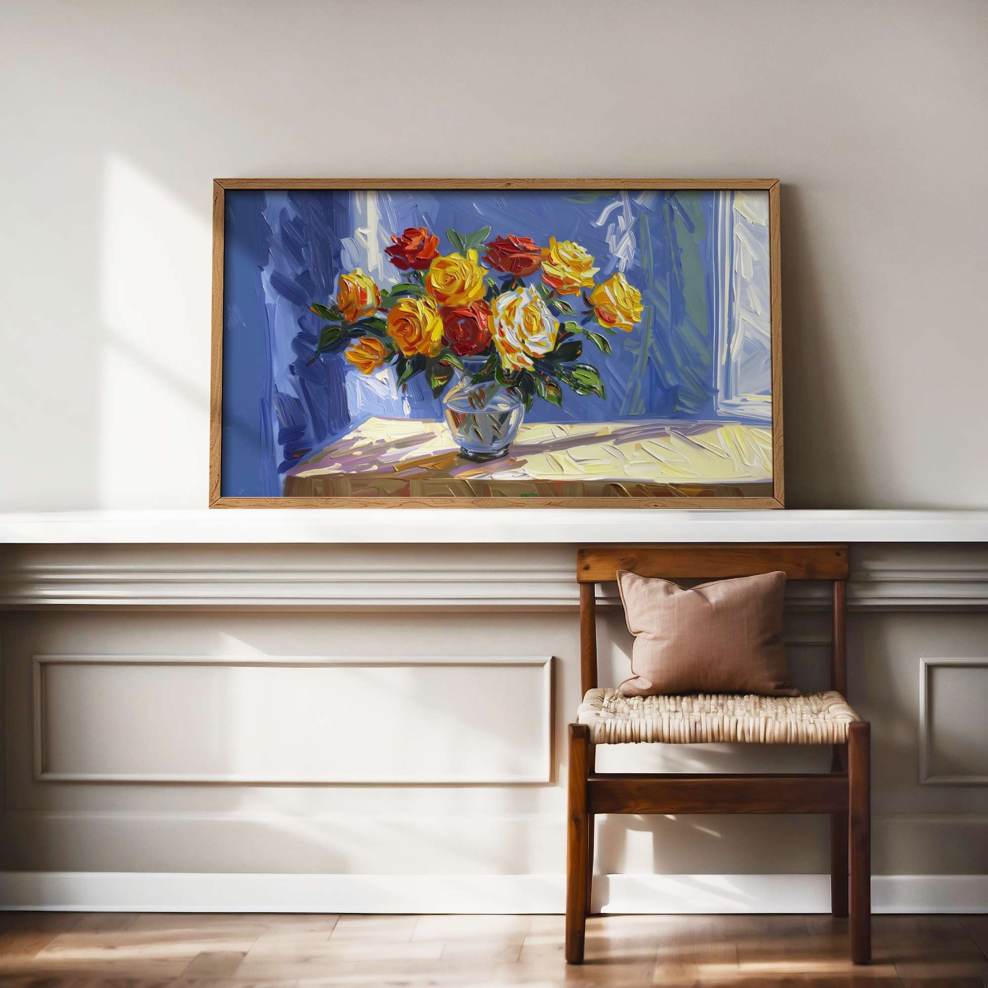 Vibrant Rose Bouquet Frame TV Art, Impressionist Flower Painting ...