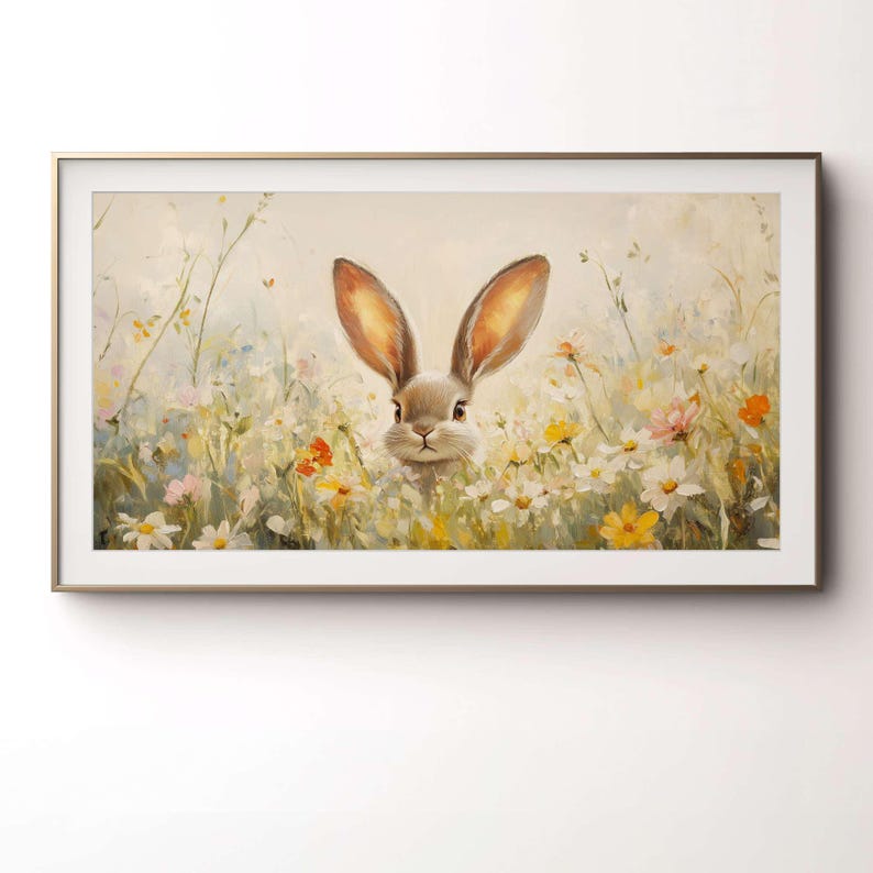 Spring Bunny in Wildflower Field TV Frame Art Spring Rabbit Decor ...
