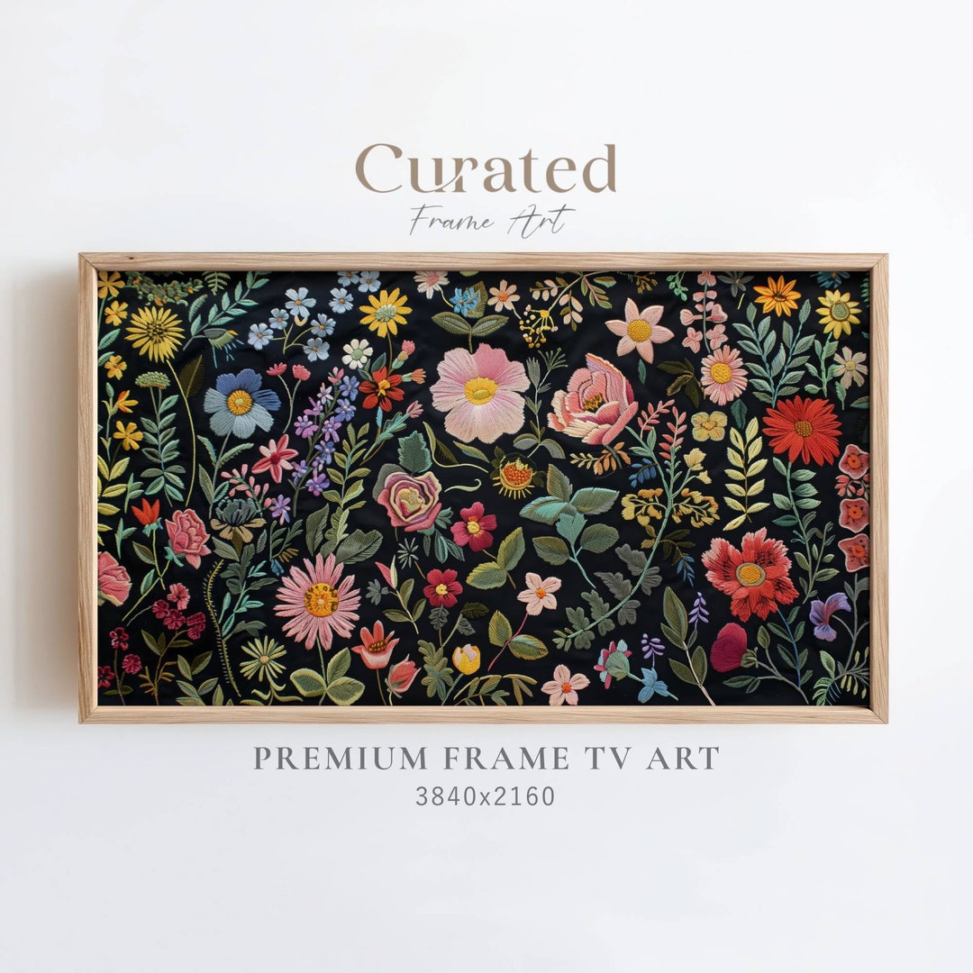 Dark Botanical Frame TV Art, Spring Flower TV Art , Floral TV Wallpaper ...
