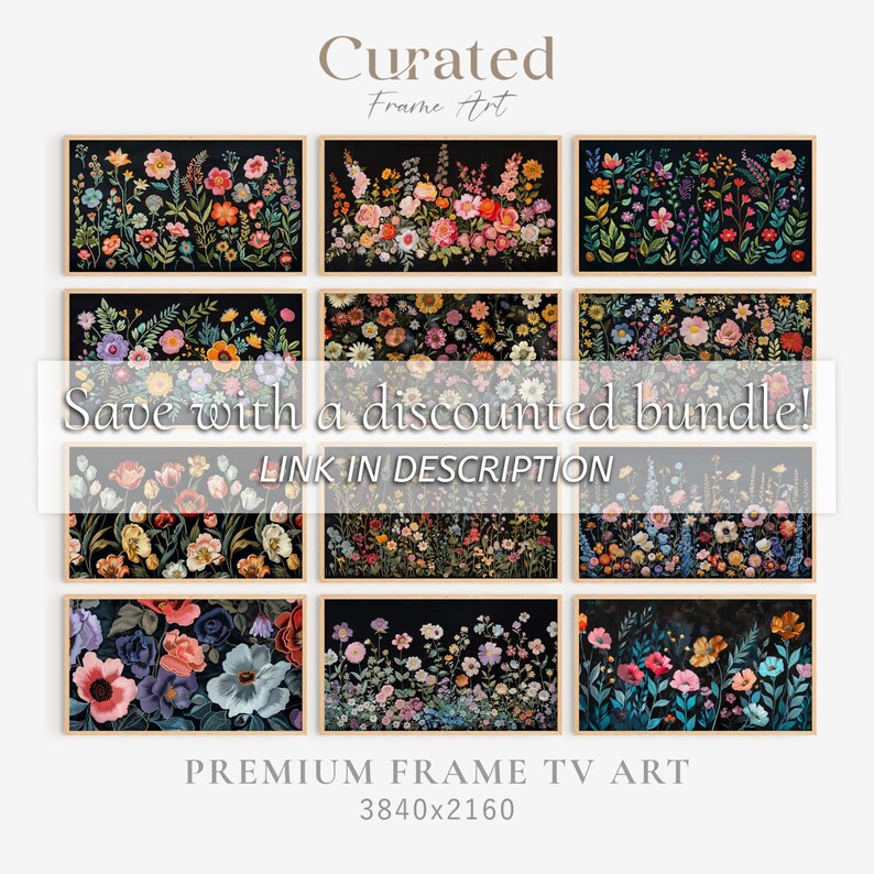 Dark Botanical Frame TV Art, Spring Flower TV Art , Floral TV Wallpaper ...