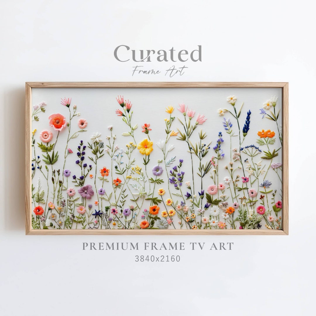 Cute Wildflower Field Embroidery Frame TV Art, Spring Floral Frame TV ...
