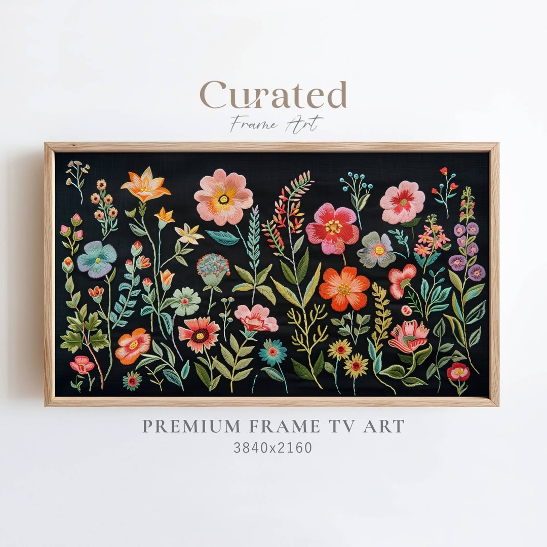 Dark Botanical Frame TV Art, Spring Flower TV Art , Floral TV Wallpaper ...