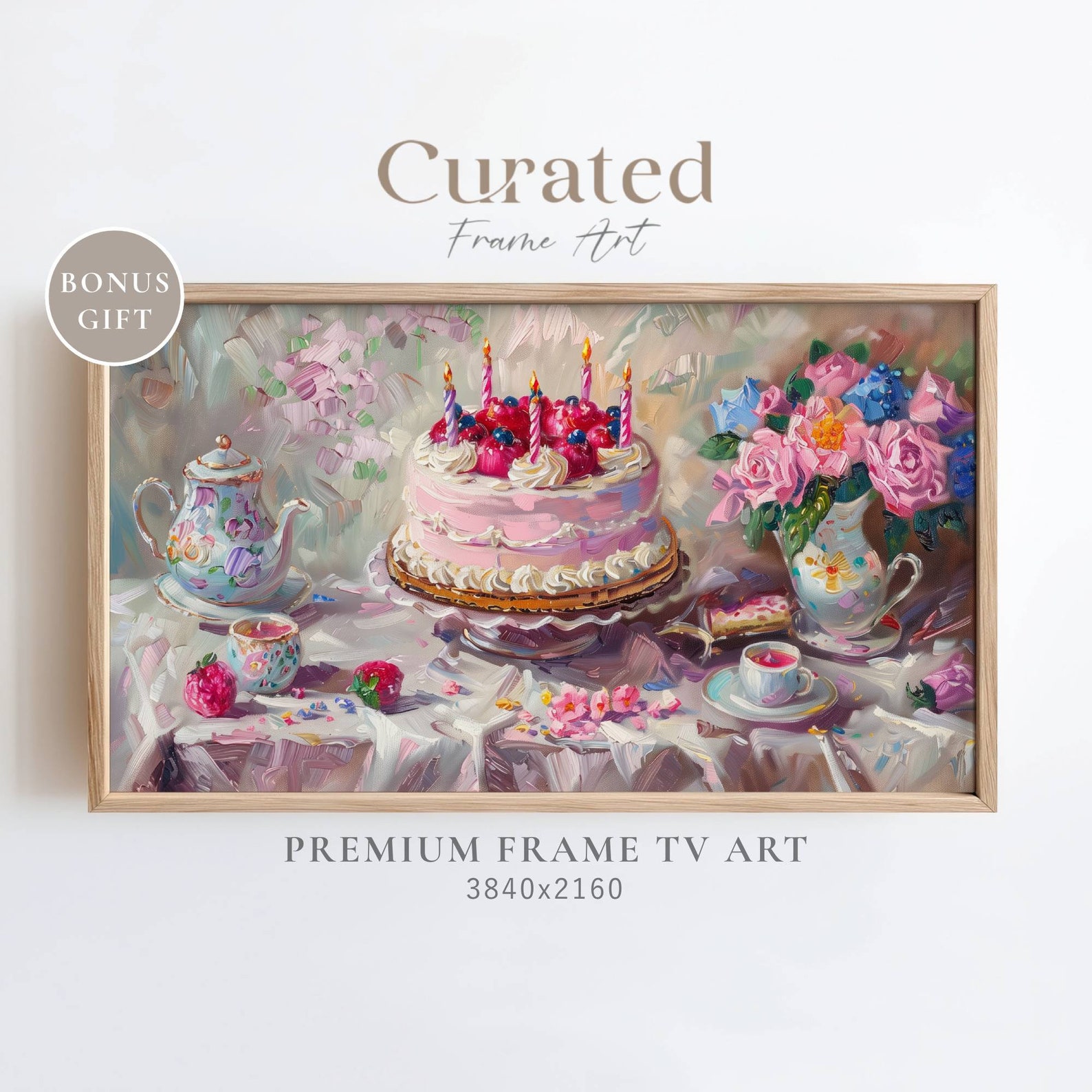 Birthday Frame TV Art, Vintage Birthday Cake, Textured Samsung Frame TV ...