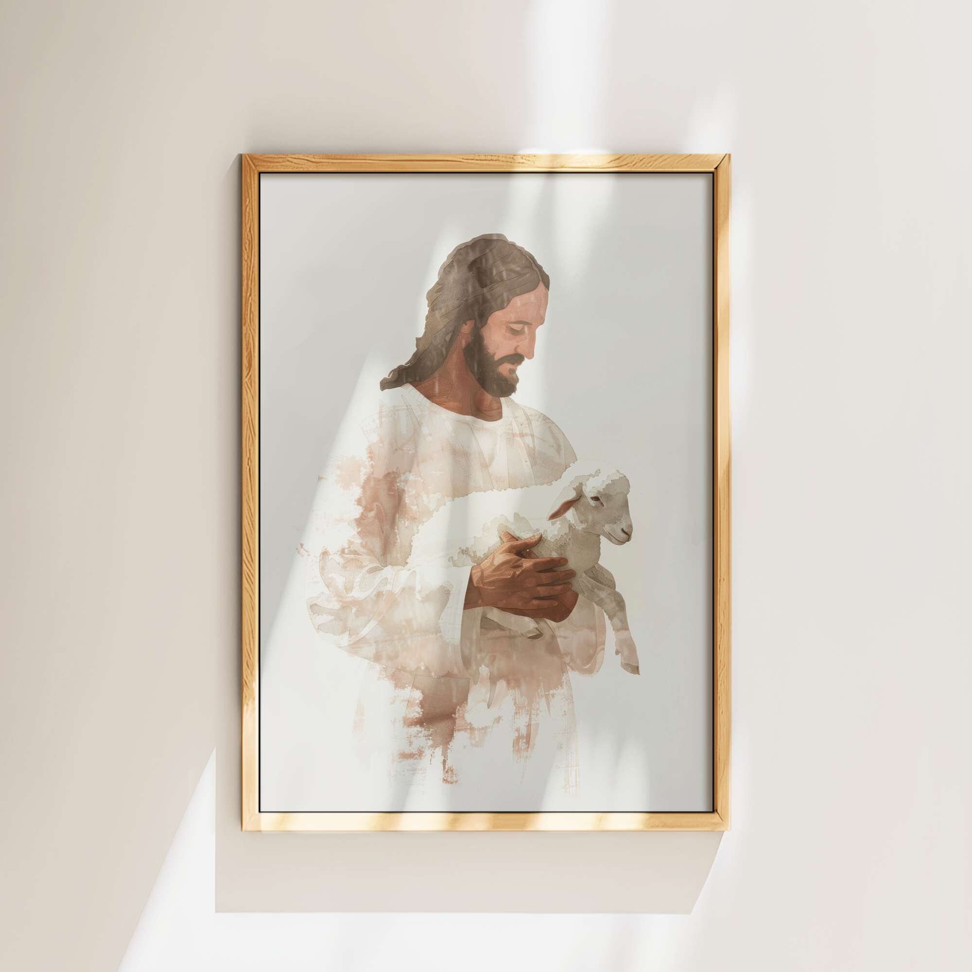 Jesus Leaves the 99, Printable Wall Art, Muted Beige Religious Nursery ...