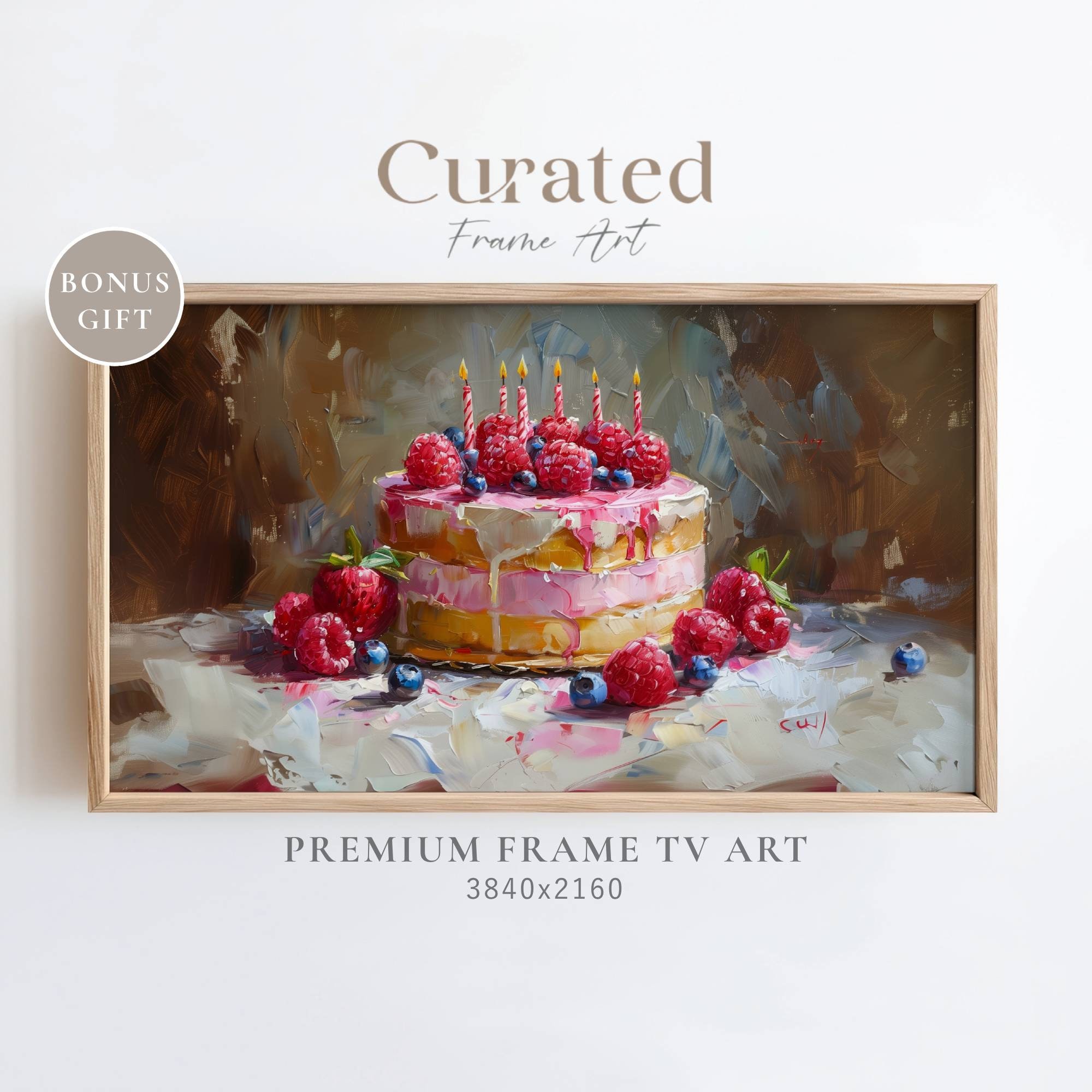 Birthday Frame TV Art, Vintage Birthday Cake, Textured Samsung Frame TV ...