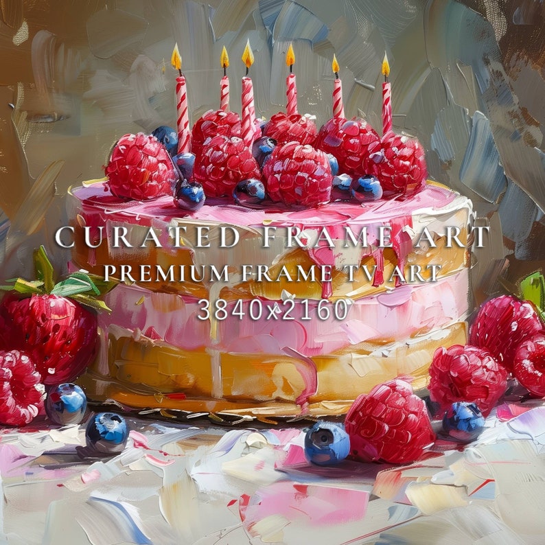 Birthday Frame TV Art, Vintage Birthday Cake, Textured Samsung Frame TV ...