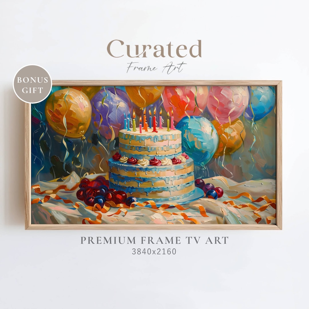Birthday Frame TV Art, Vintage Birthday Cake, Textured Samsung Frame TV ...