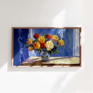 Vibrant Rose Bouquet Frame TV Art, Impressionist Flower Painting ...