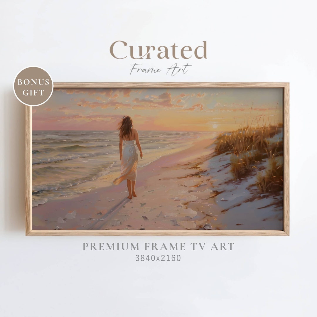 Samsung Frame TV Art, Summer Beach Frame TV Art, Walk on Sandy Beach ...