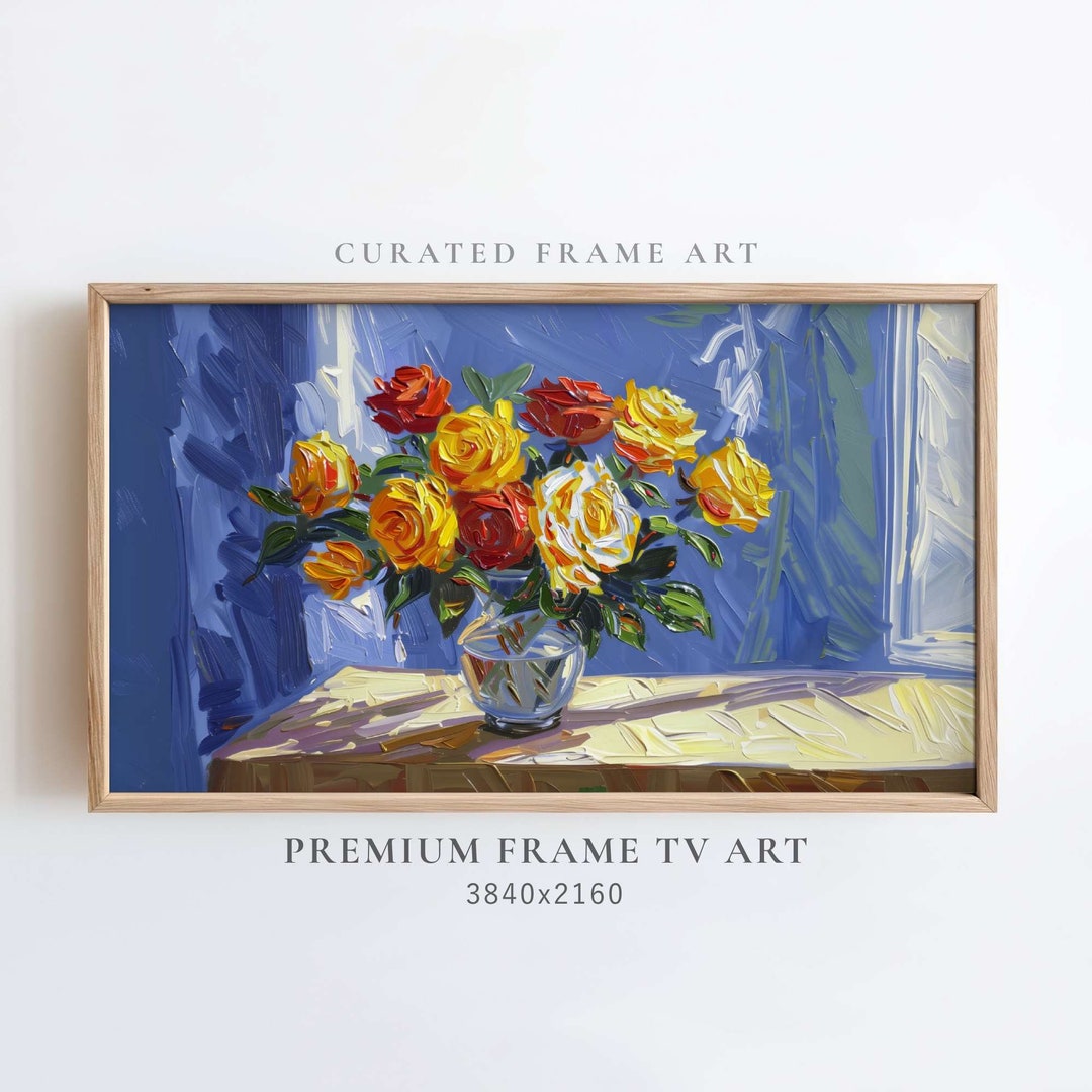 Vibrant Rose Bouquet Frame TV Art, Impressionist Flower Painting ...