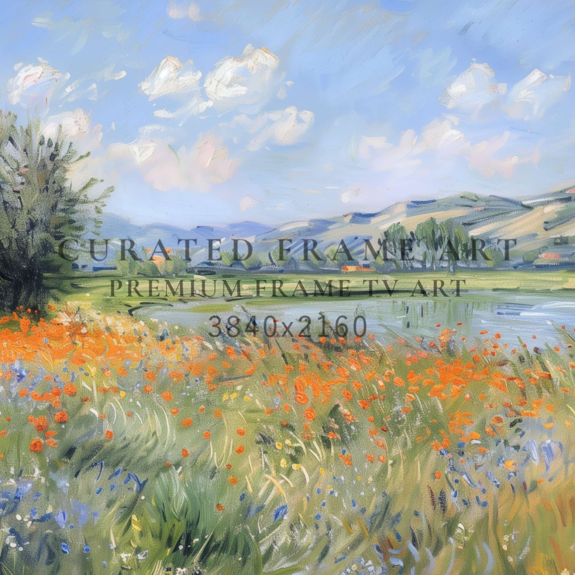Wildflower Field Frame TV Art, Impressionist Lake Painting, Vintage TV ...