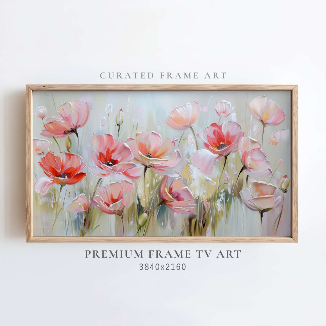 Wildflower Frame TV Art, Spring Neutral Toned Artwork, Soft Toned ...