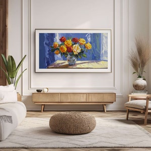 Vibrant Rose Bouquet Frame TV Art, Impressionist Flower Painting ...