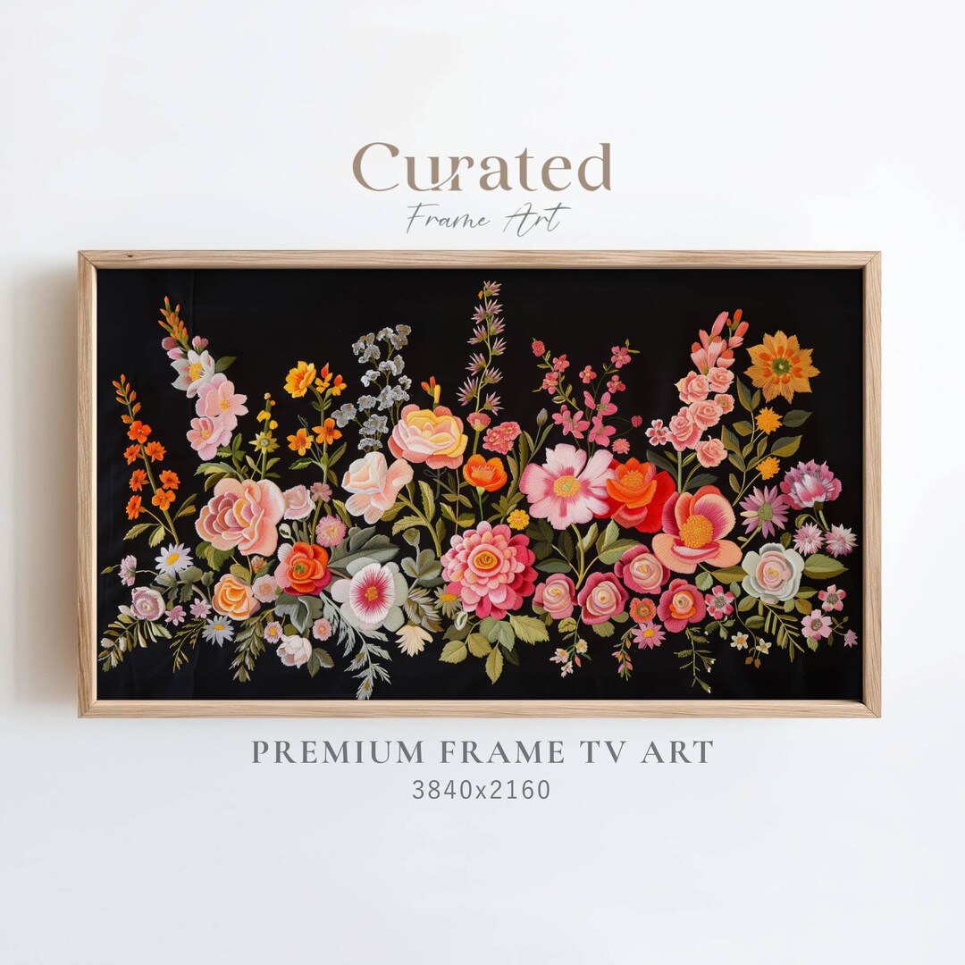 Dark Botanical Frame TV Art, Spring Flower TV Art , Floral TV Wallpaper ...