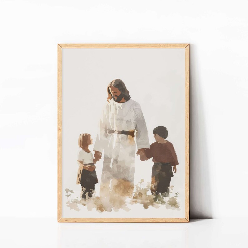 Jesus Teaching Children Printable Wall Art, Minimalist Religious ...