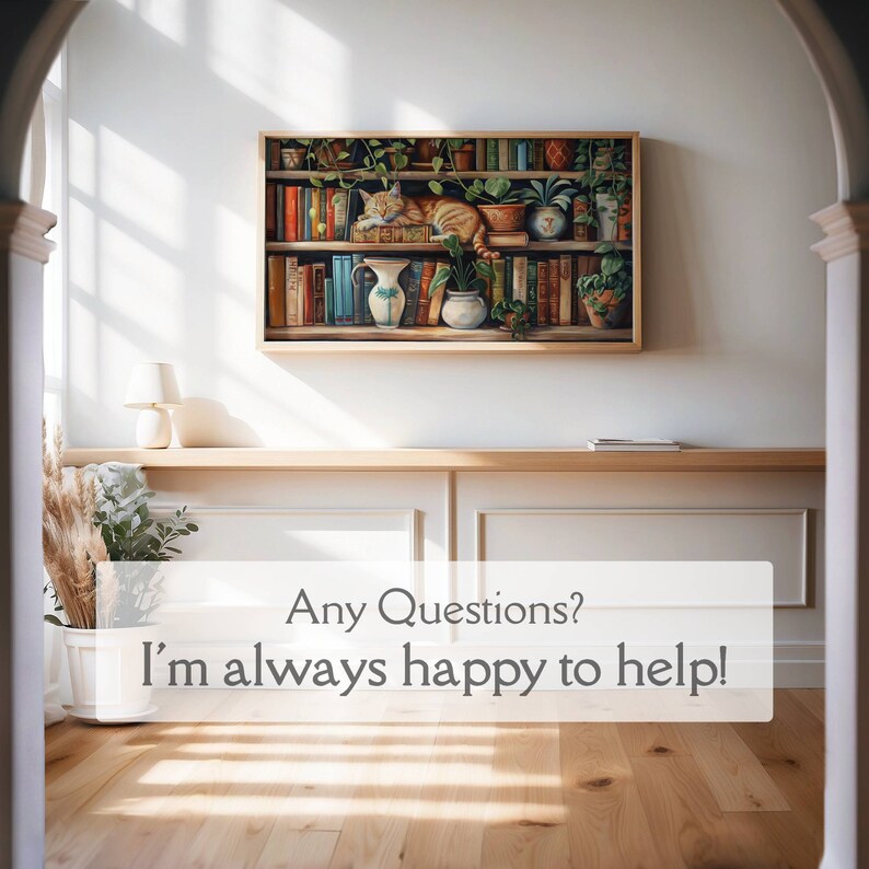 Bookish Frame TV Art, Rustic Library With Kitty Sleeping, Samsung Frame ...