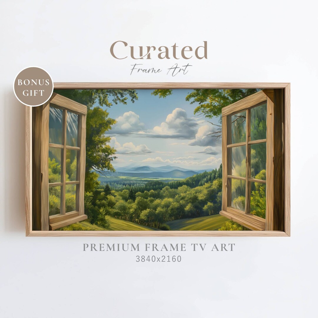 Frame TV Art, Forest Window View Frame TV Artwork, Vintage Oil Painting ...