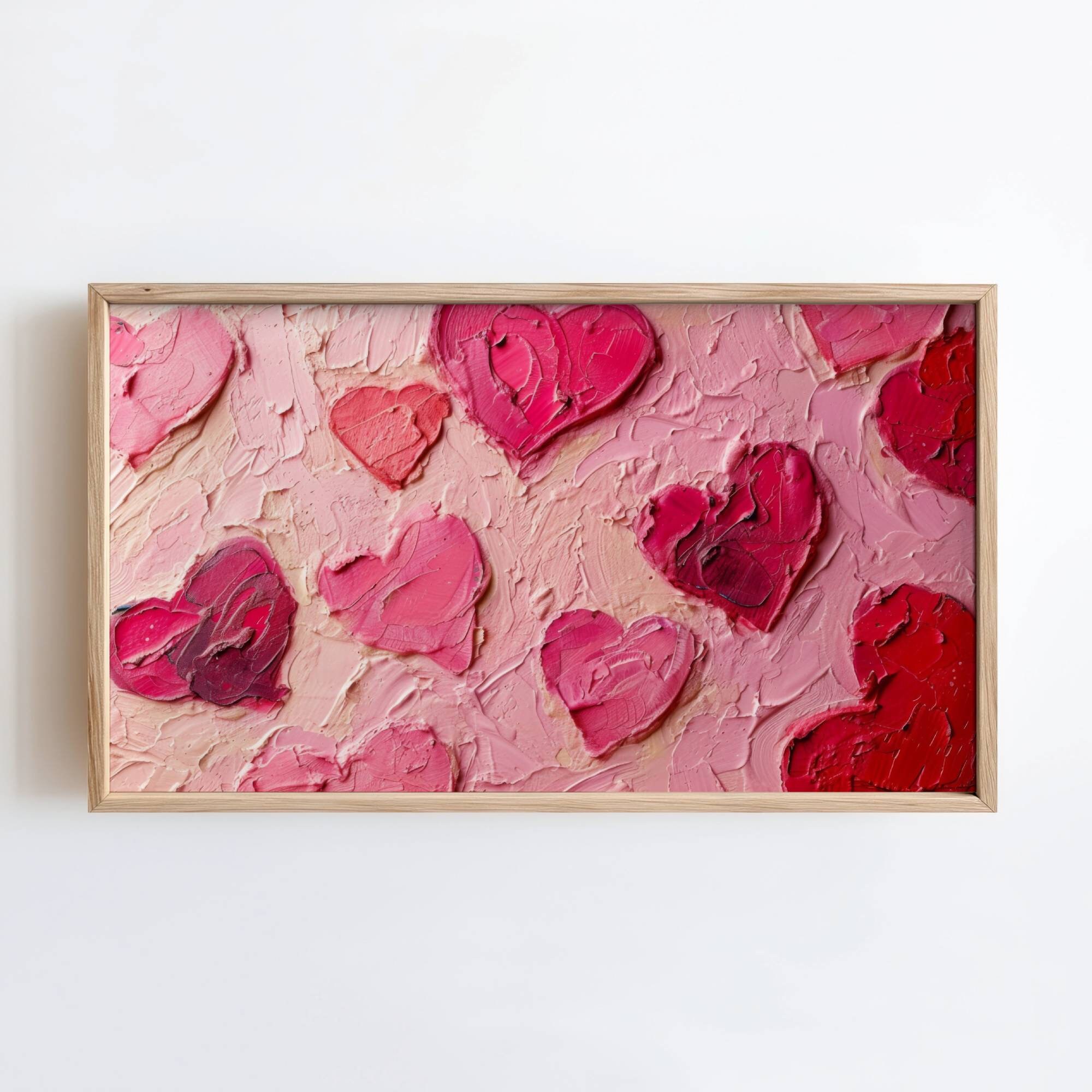 Valentine's Day Frame TV Art File, Impasto Valentine Hearts, Blush Red ...