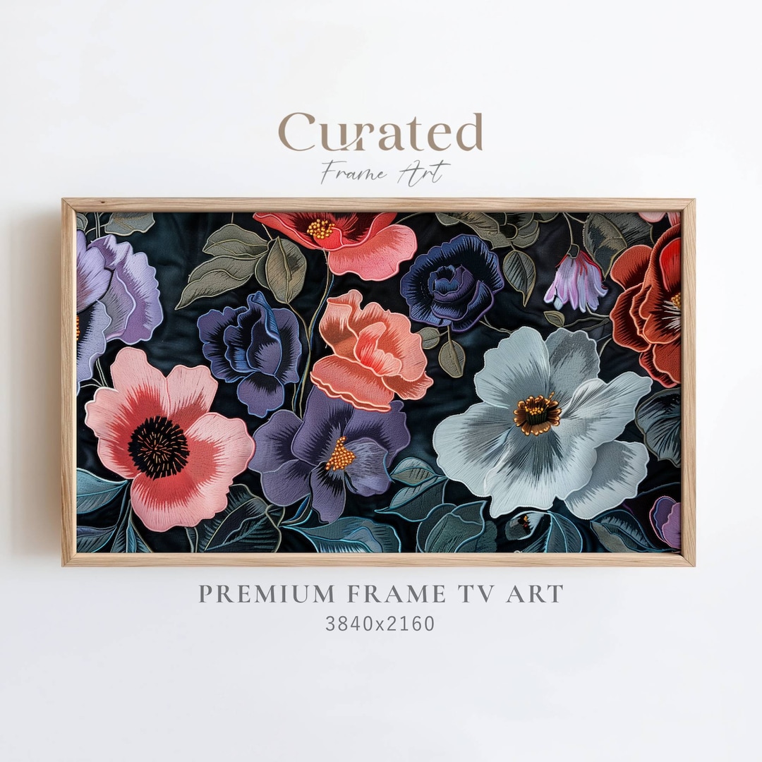 Dark Botanical Frame TV Art, Spring Flower TV Art , Floral TV Wallpaper ...