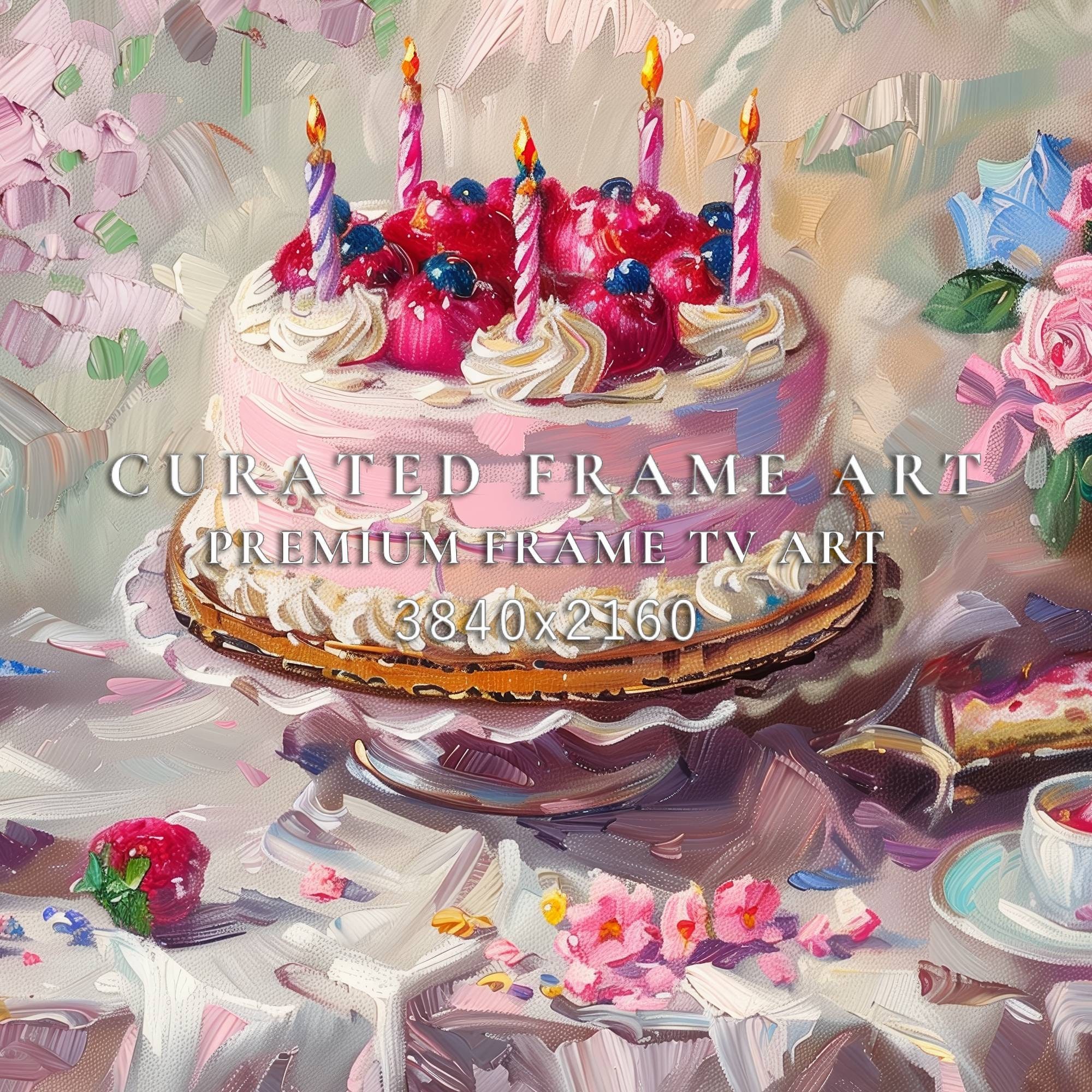 Birthday Frame TV Art, Vintage Birthday Cake, Textured Samsung Frame TV ...