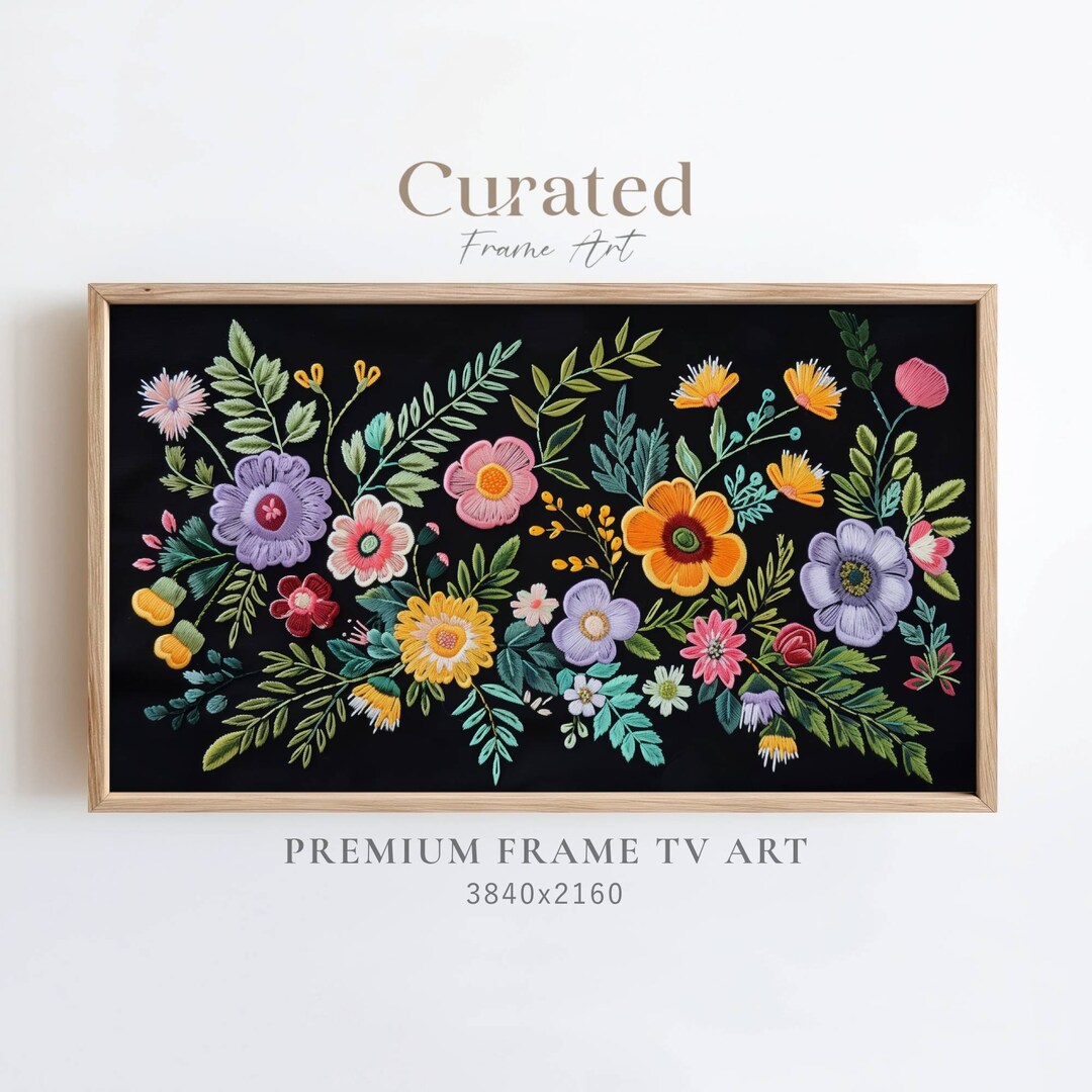 Dark Botanical Frame TV Art, Spring Flower TV Art , Floral TV Wallpaper ...