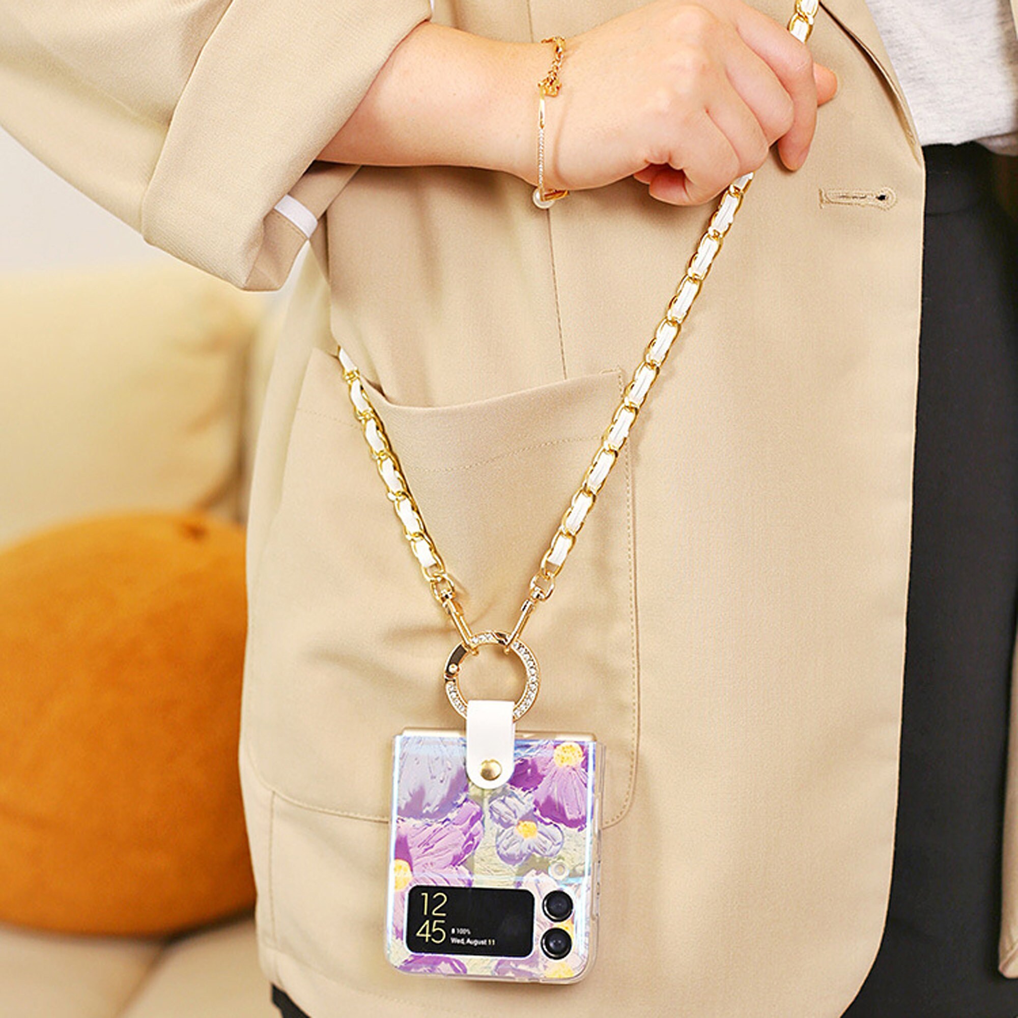 Flower Ring Long Chain Phone Case,suitable for Galaxy Z Flip1/2 Phone ...