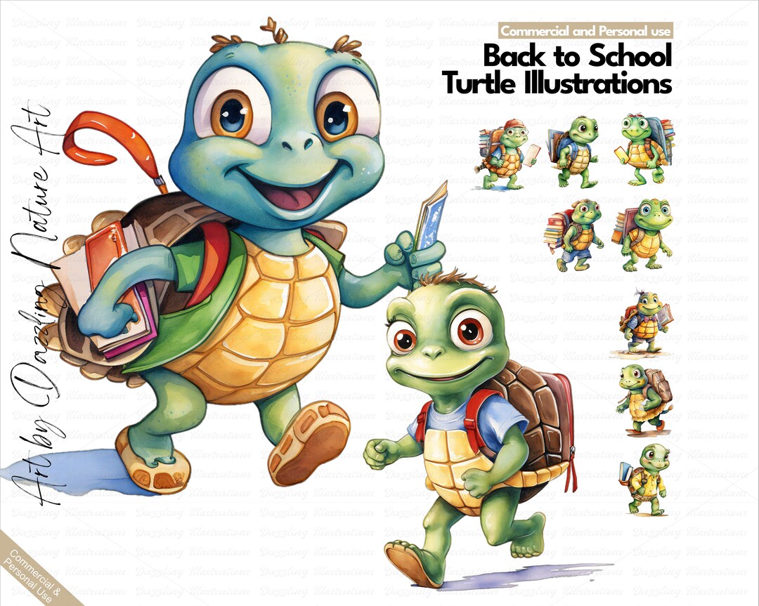 Back to School: Watercolor Turtle Clipart Set Watercolor Turtle, Turtle ...