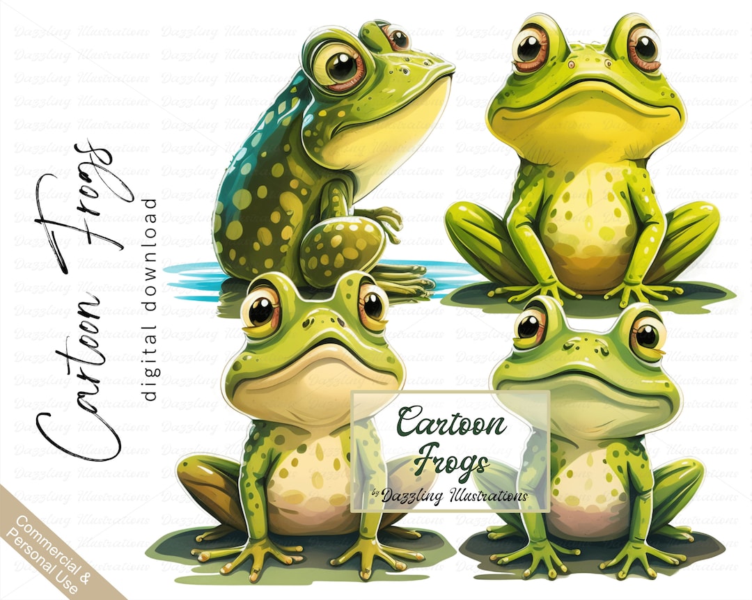 Cute Cartoon Frog Clipart, Watercolor Frog Clipart, Cute Frogs, Print ...