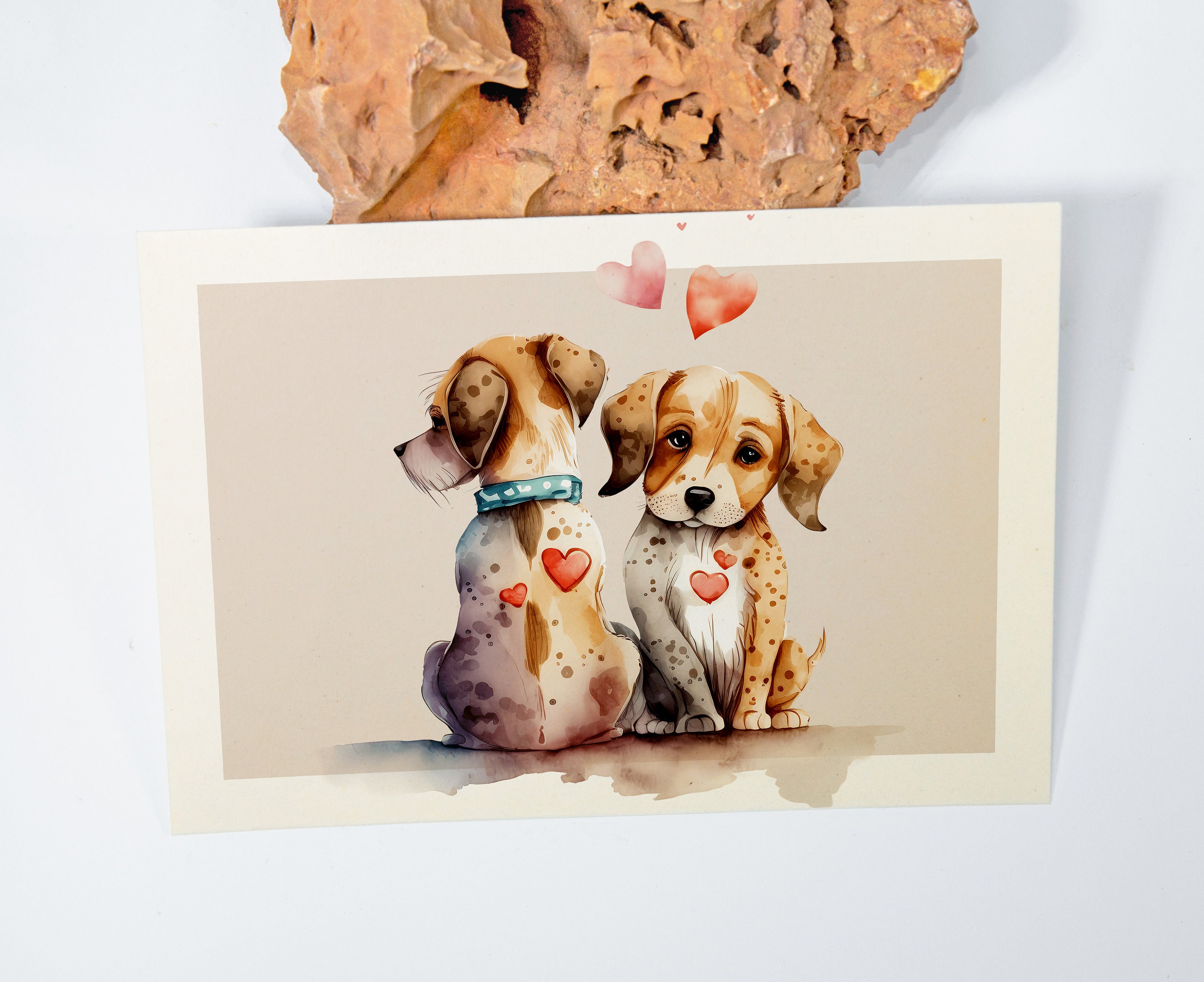 Watercolor Dogs Dogs in Love With Hearts Cute Dog Couples Valentine's ...
