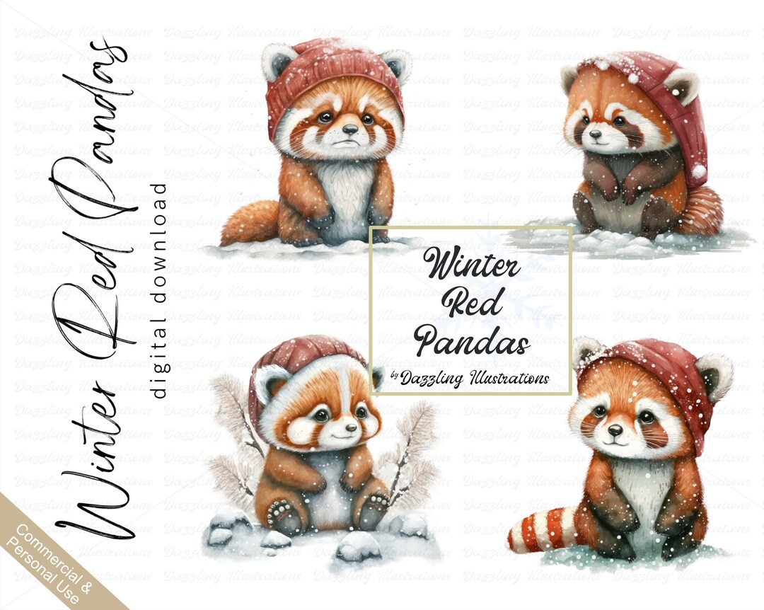 Winter Red Pandas Watercolor Clipart, Watercolor Red Pandas Clipart ...
