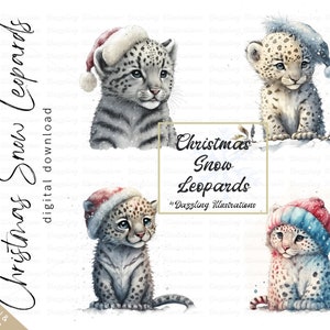 Christmas Snow Leopards With Santa Hat Clipart, Deer Clipart, Png ...