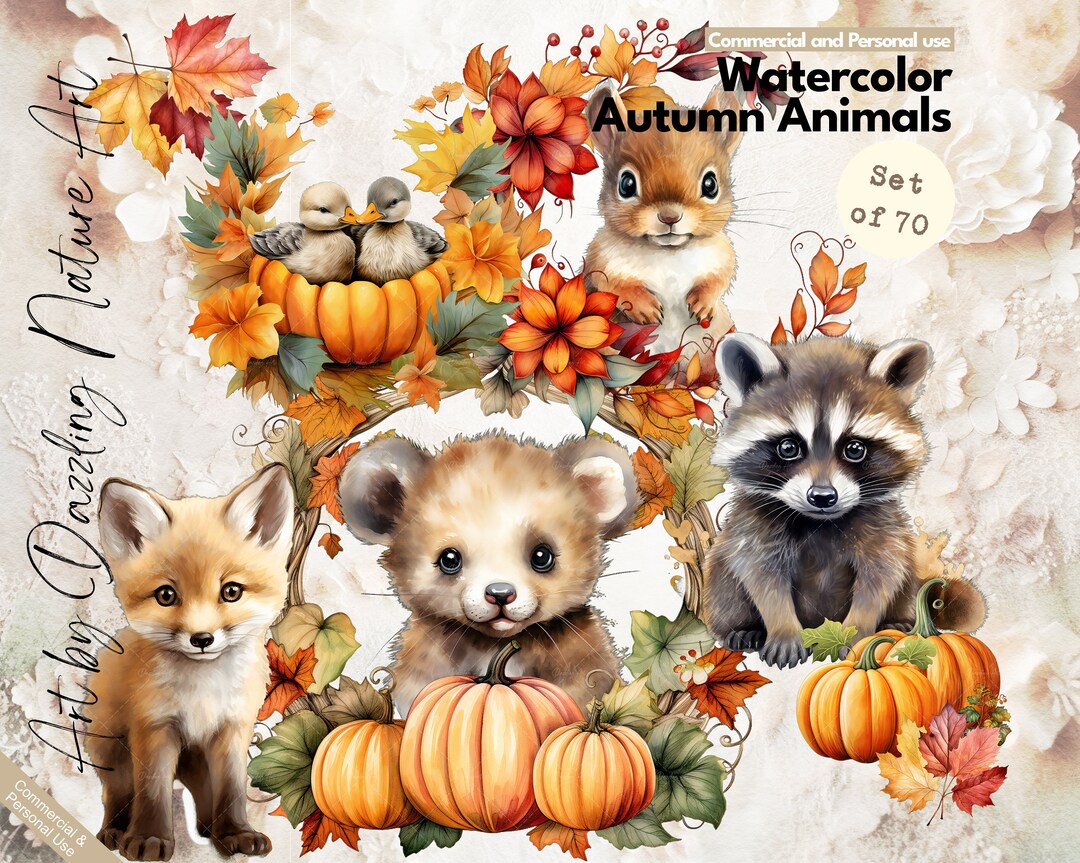 Cute Baby Animals in Autumn Fall Pumpkin Animals - Etsy