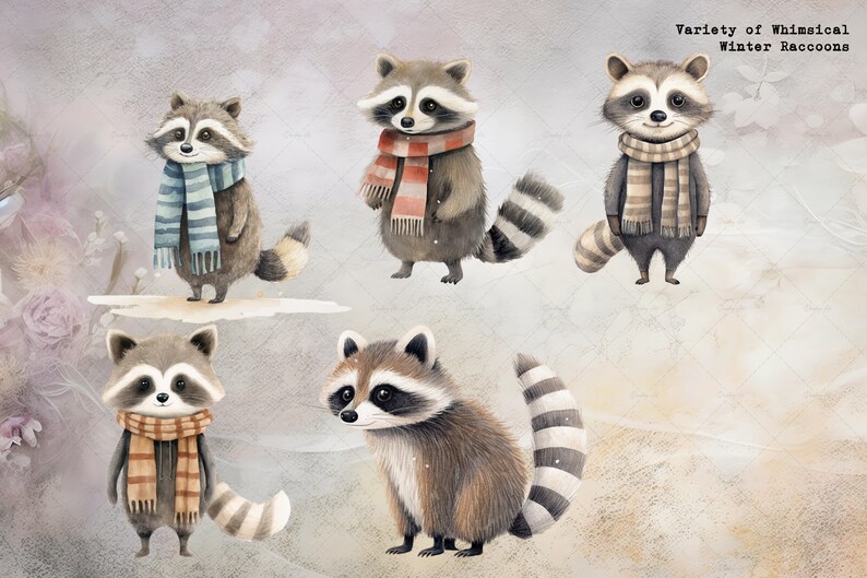 Watercolor Winter Raccoons Watercolor Raccoon Watercolor - Etsy