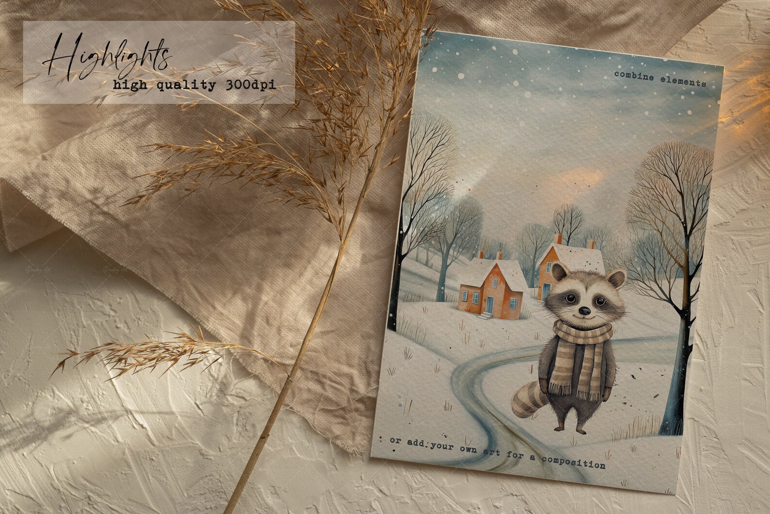 Watercolor Winter Raccoons Watercolor Raccoon Watercolor - Etsy
