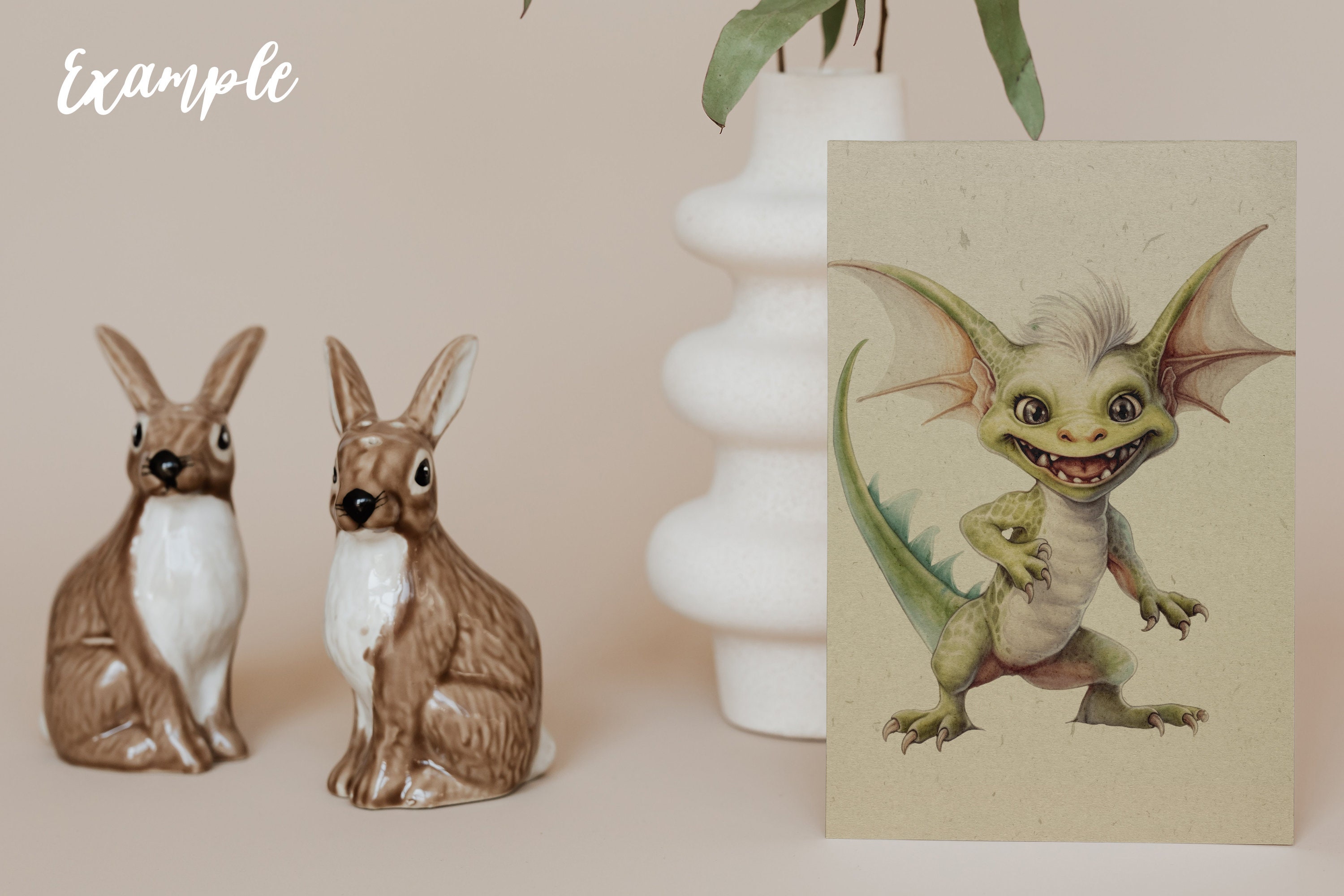 Set of 5 Happy Watercolor Gremlin Dragons Watercolor Dragons - Etsy