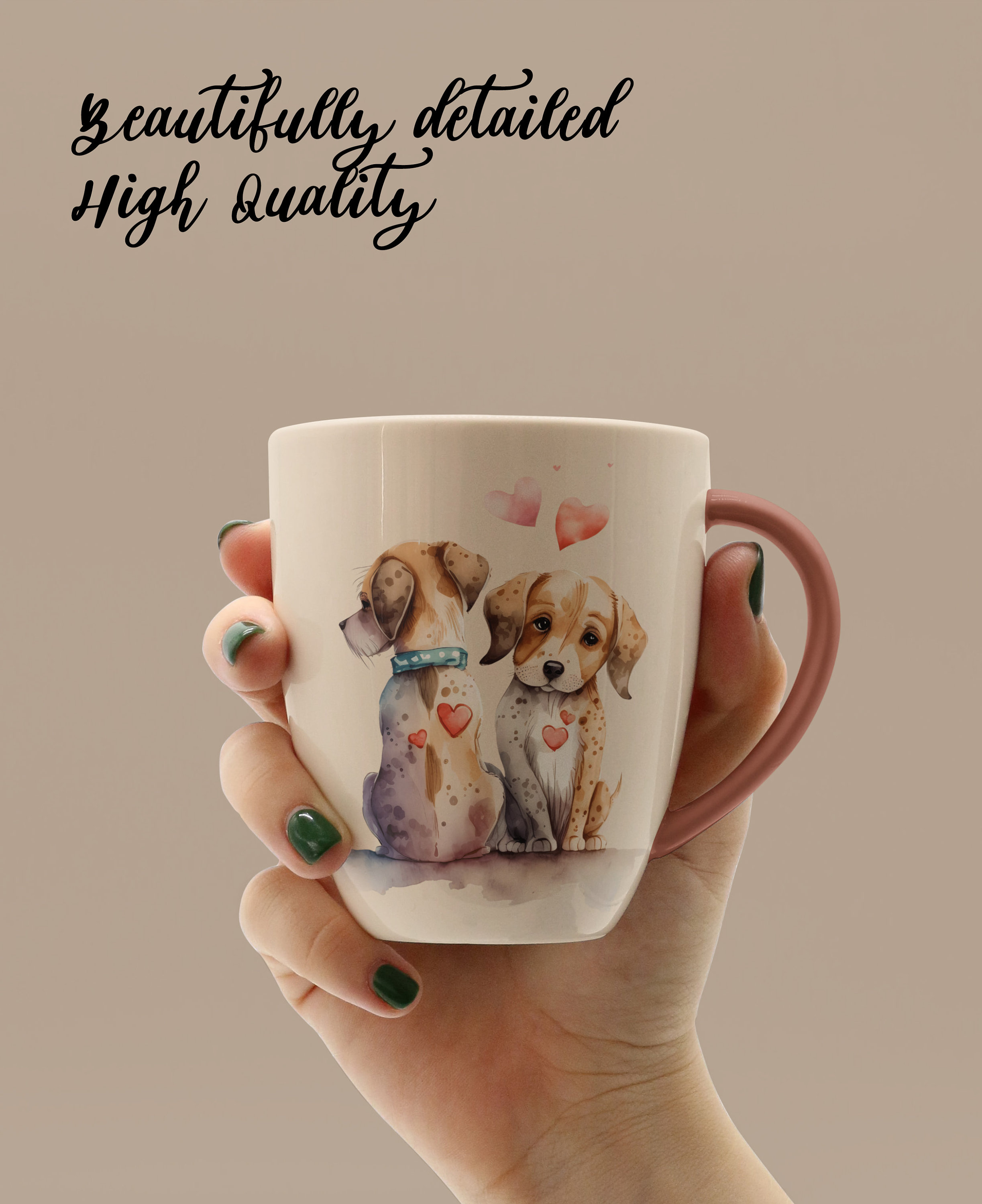 Watercolor Dogs Dogs in Love With Hearts Cute Dog Couples Valentine's ...