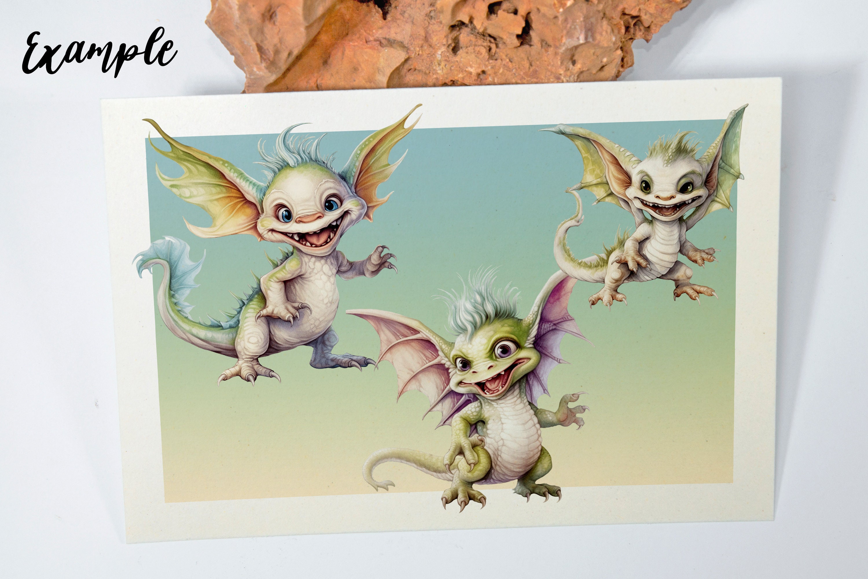 Set of 5 Happy Watercolor Gremlin Dragons Watercolor Dragons - Etsy