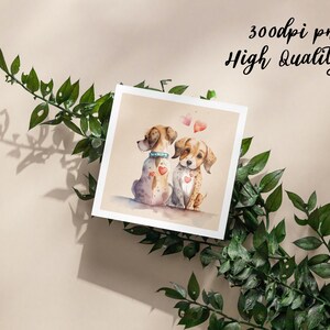 Watercolor Dogs Dogs in Love With Hearts Cute Dog Couples Valentine's ...