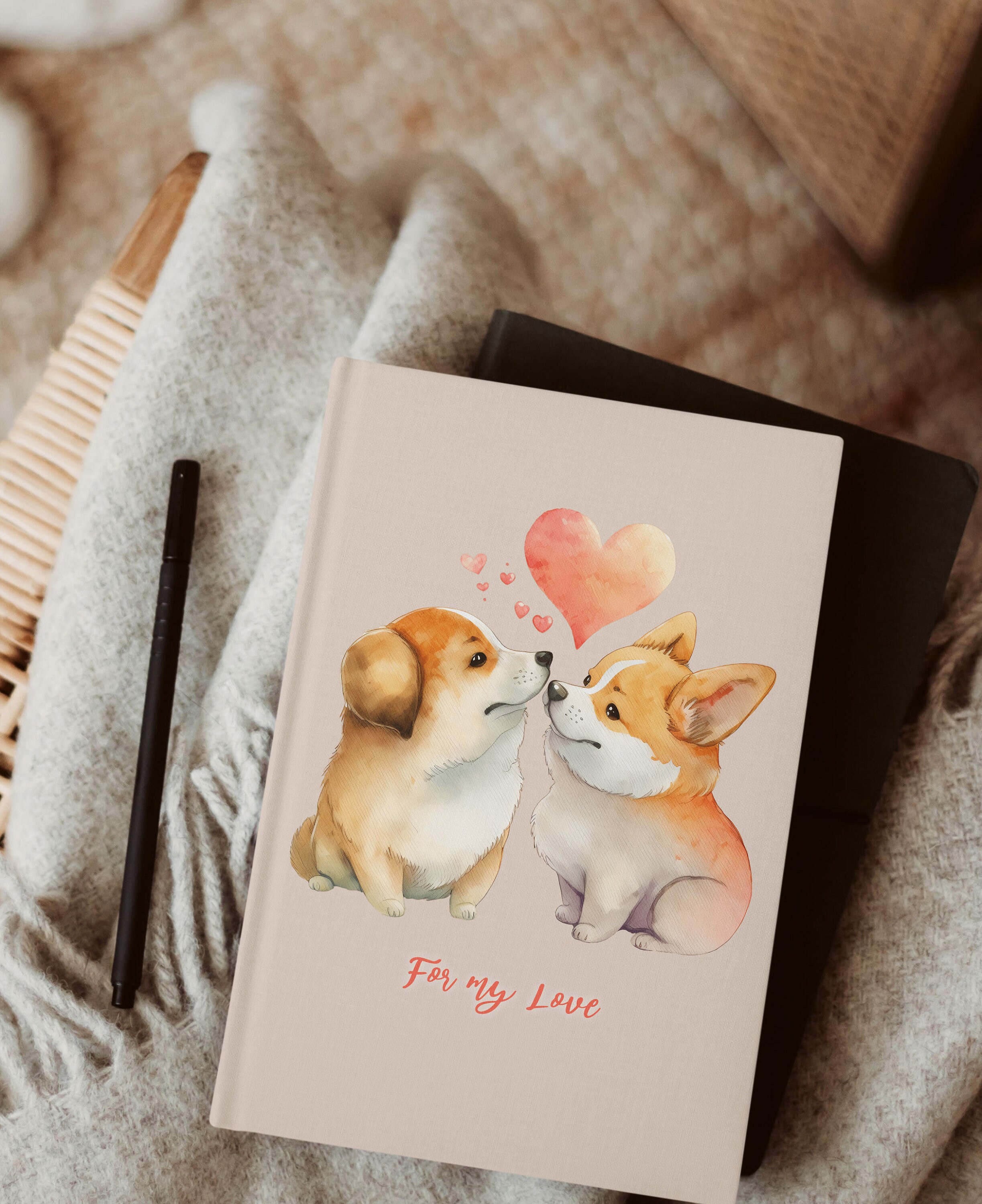 Watercolor Dogs Dogs in Love With Hearts Cute Dog Couples Valentine's ...