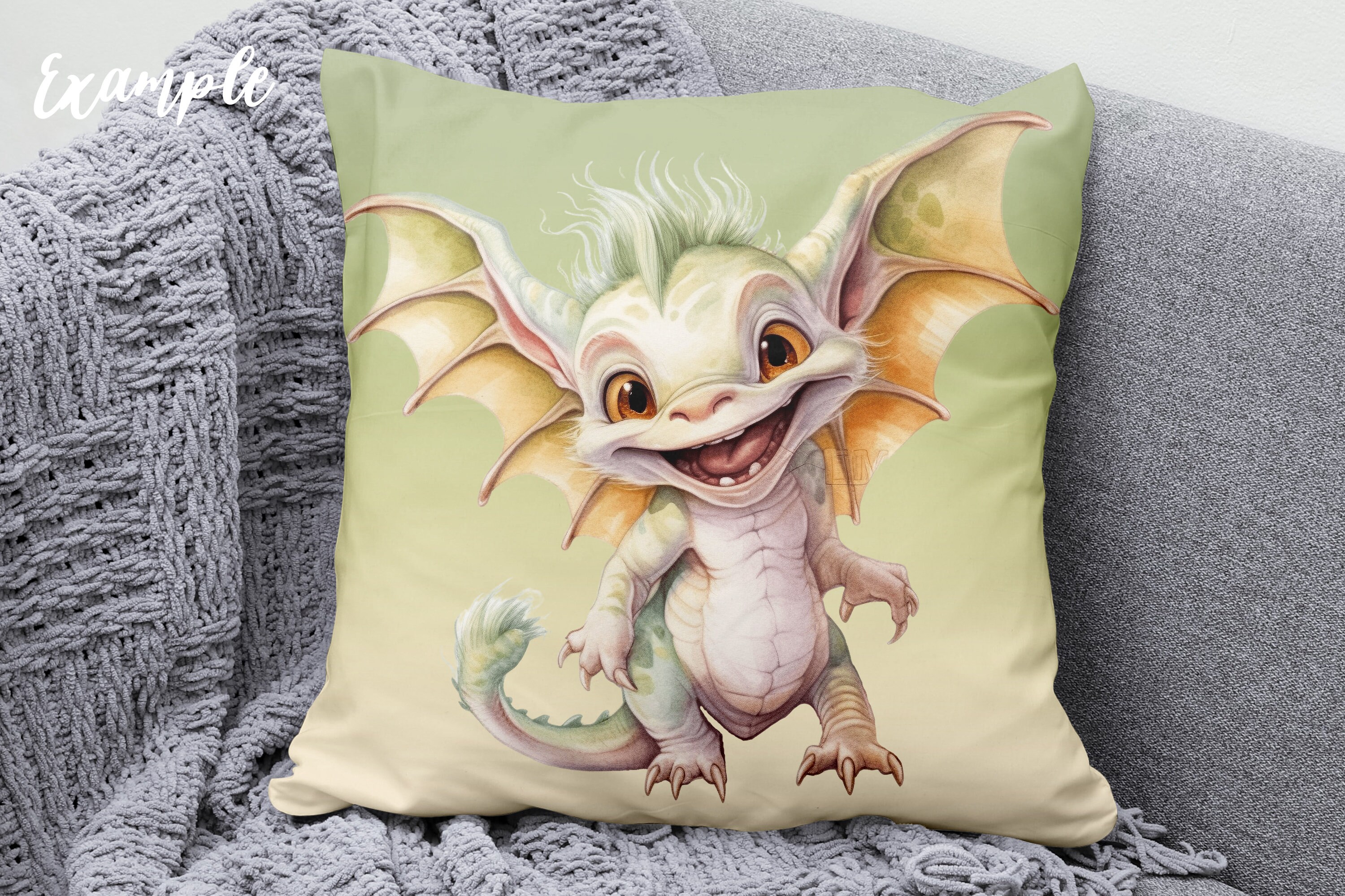Set of 5 Happy Watercolor Gremlin Dragons, Watercolor Dragons, Fantasy ...