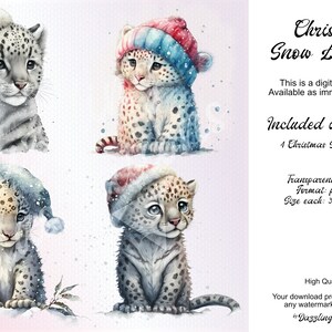 Christmas Snow Leopards With Santa Hat Clipart, Deer Clipart, Png ...