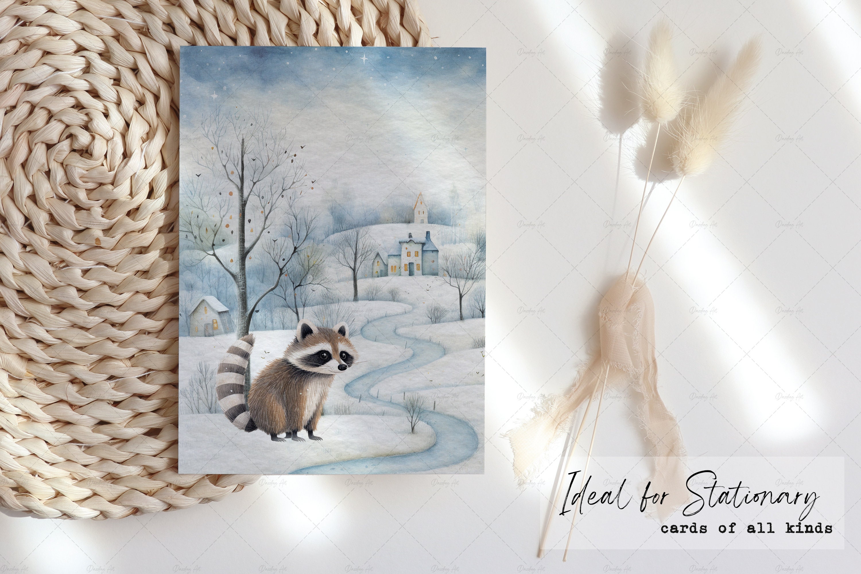 Watercolor Winter Raccoons Watercolor Raccoon Watercolor - Etsy