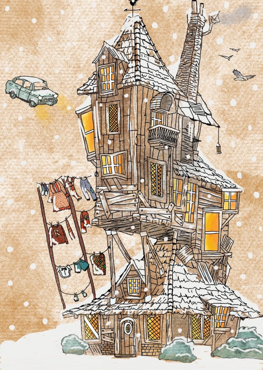 Harry Potter Christmas Weasley Burrow Weasley House Art Print Artwork ...