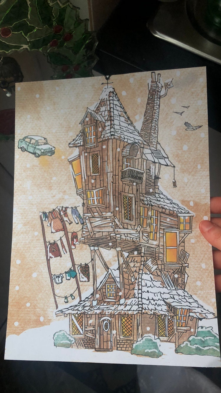 Harry Potter Christmas Weasley Burrow Weasley House Art Print Artwork ...